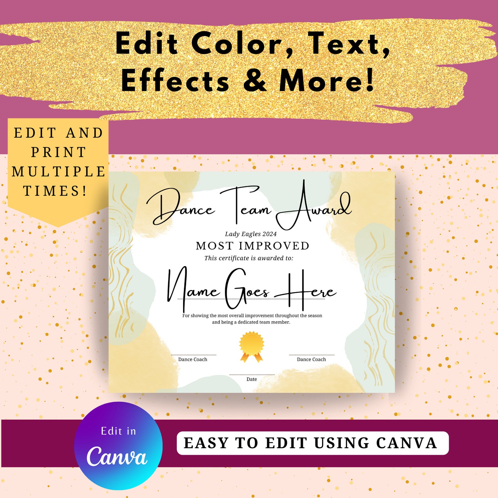 Editable Dance Awards, Editable Dance Certificates, Dance Team Awards ...
