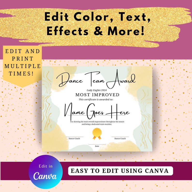 Editable Dance Awards, Editable Dance Certificates, Dance Team Awards ...