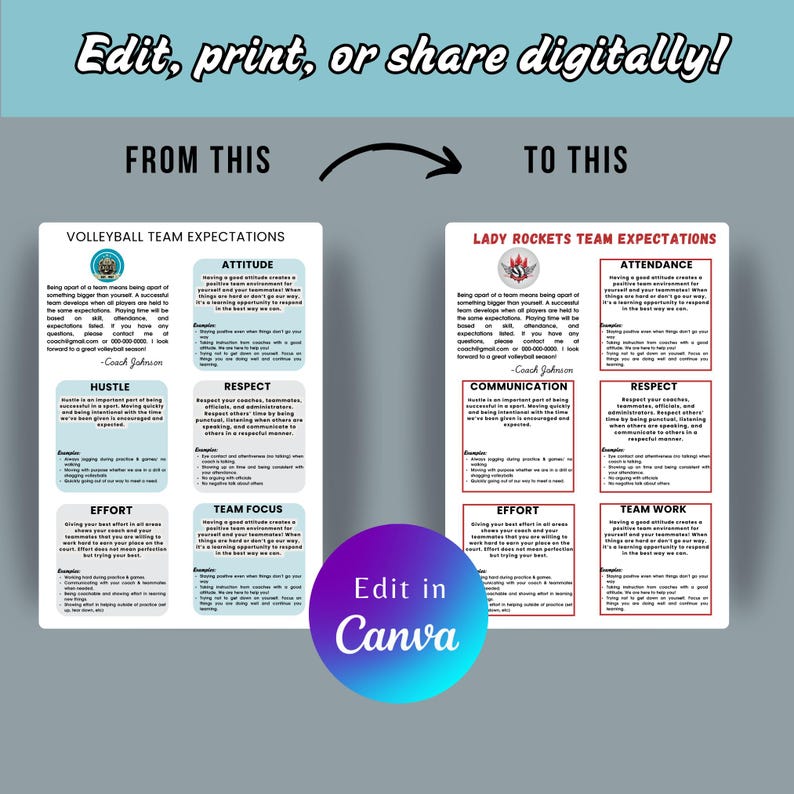 Editable Volleyball Team Expectations, Team Expectations Template for ...