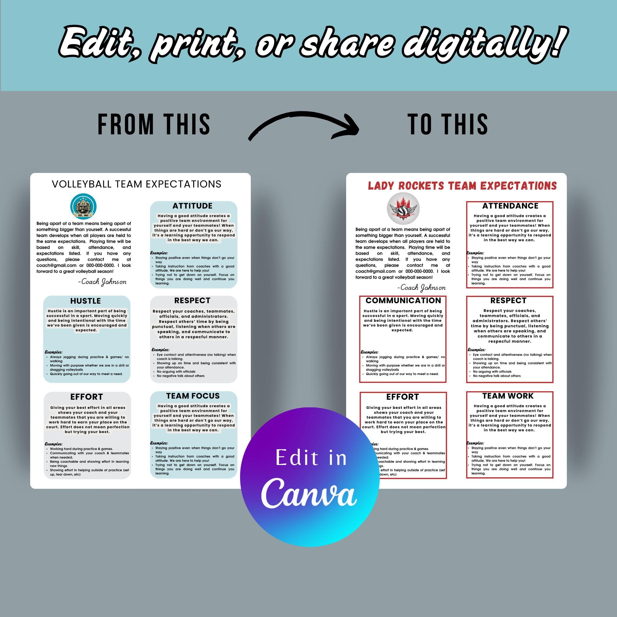 Editable Volleyball Team Expectations, Team Expectations Template for ...