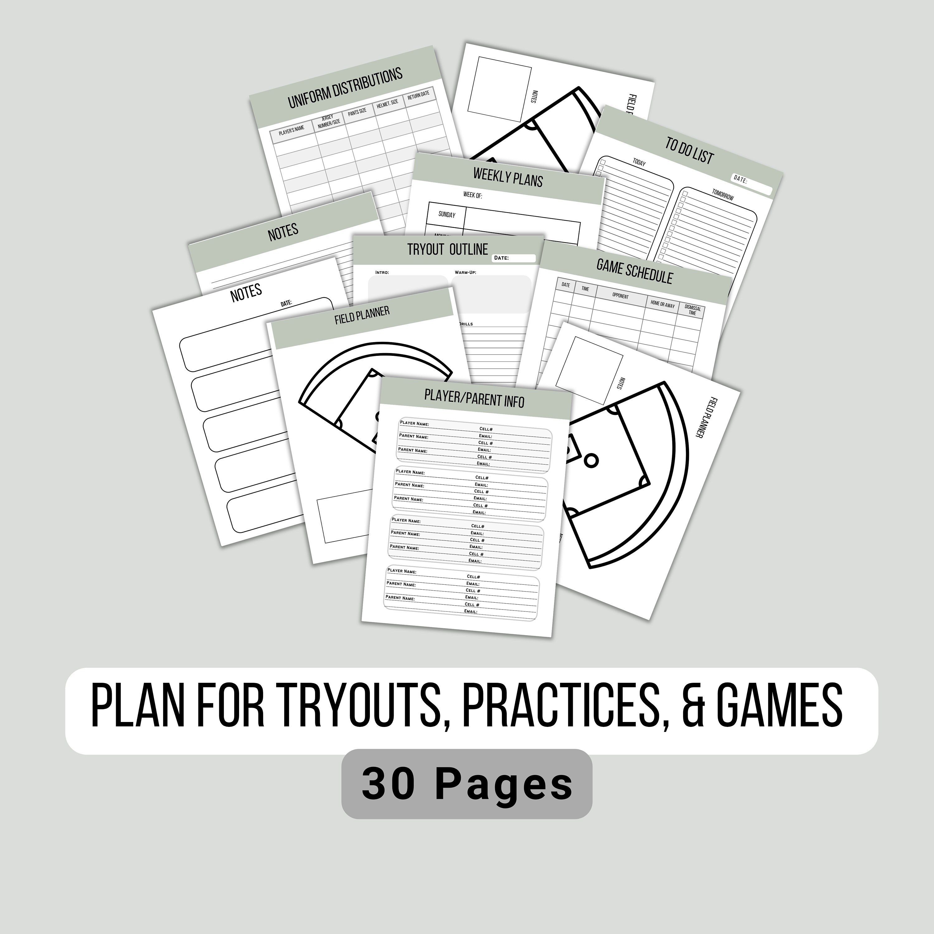 Softball Coach Planner, Softball Coach Printable Planner, Softball ...