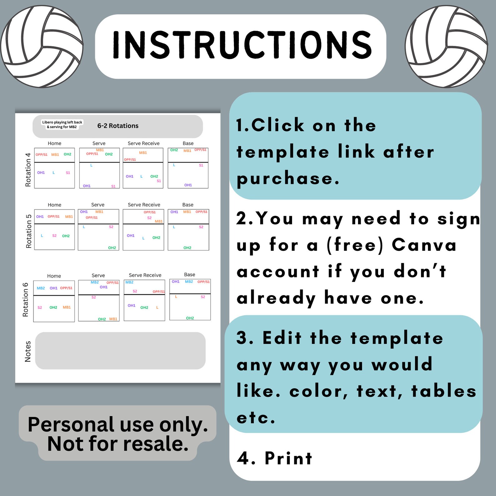 Editable Volleyball Rotations, 5-1, Volleyball Formations, Volleyball ...