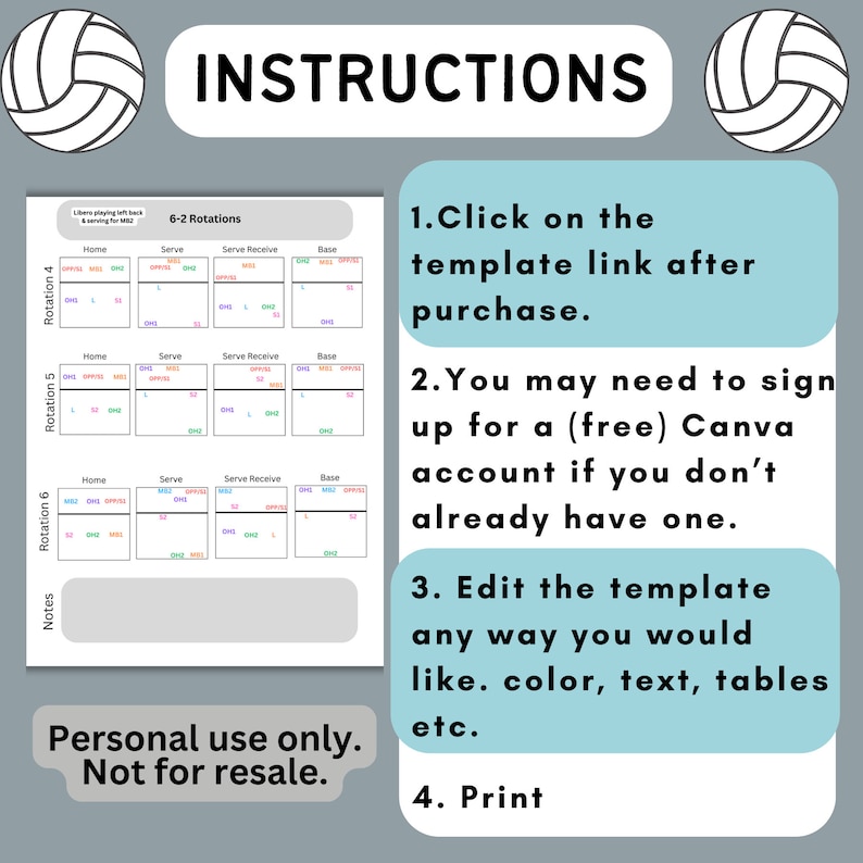 Editable Volleyball Rotations, 5-1, Volleyball Formations, Volleyball ...