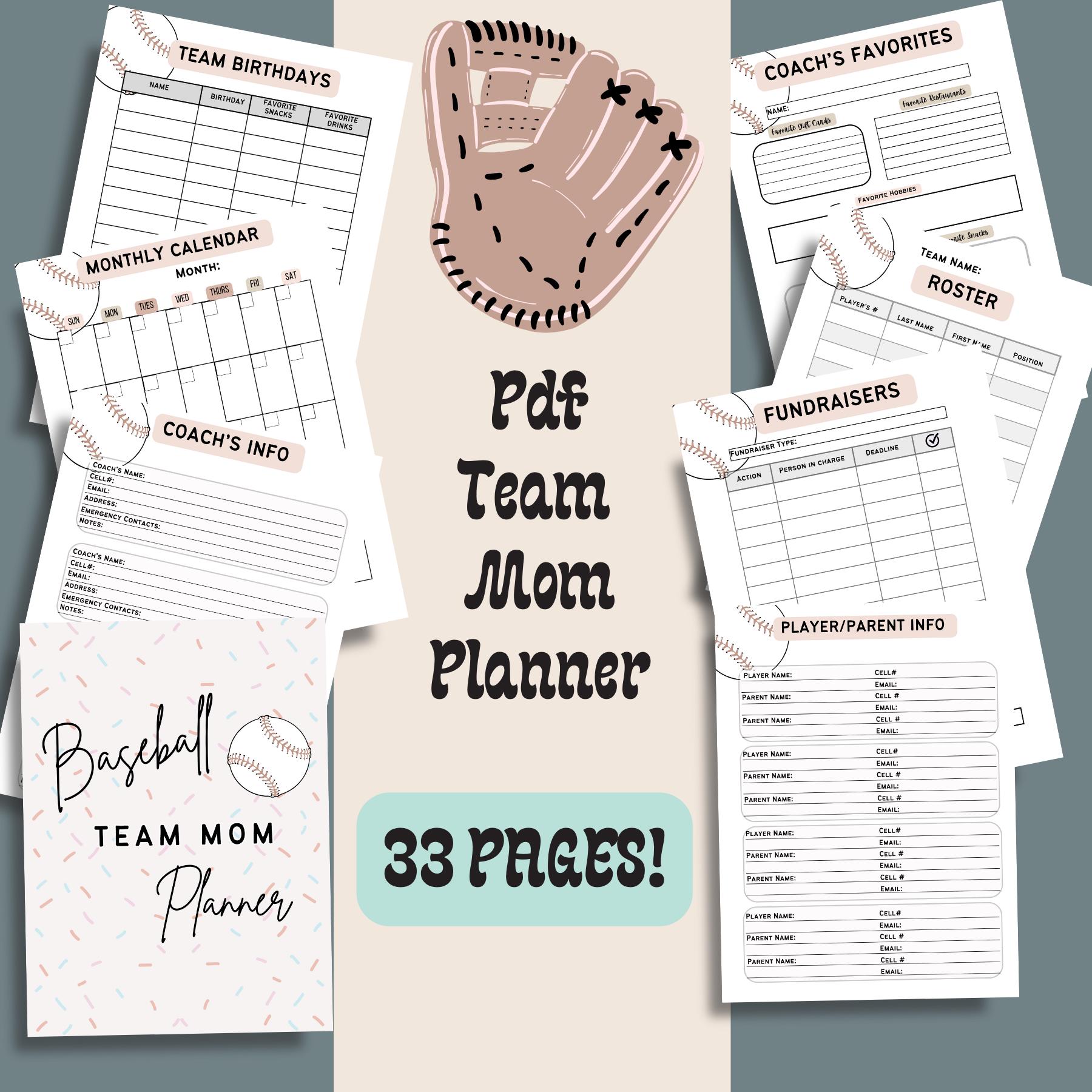 Baseball Team Mom Bundle, Editable Team Mom Forms, Team Mom Baseball ...