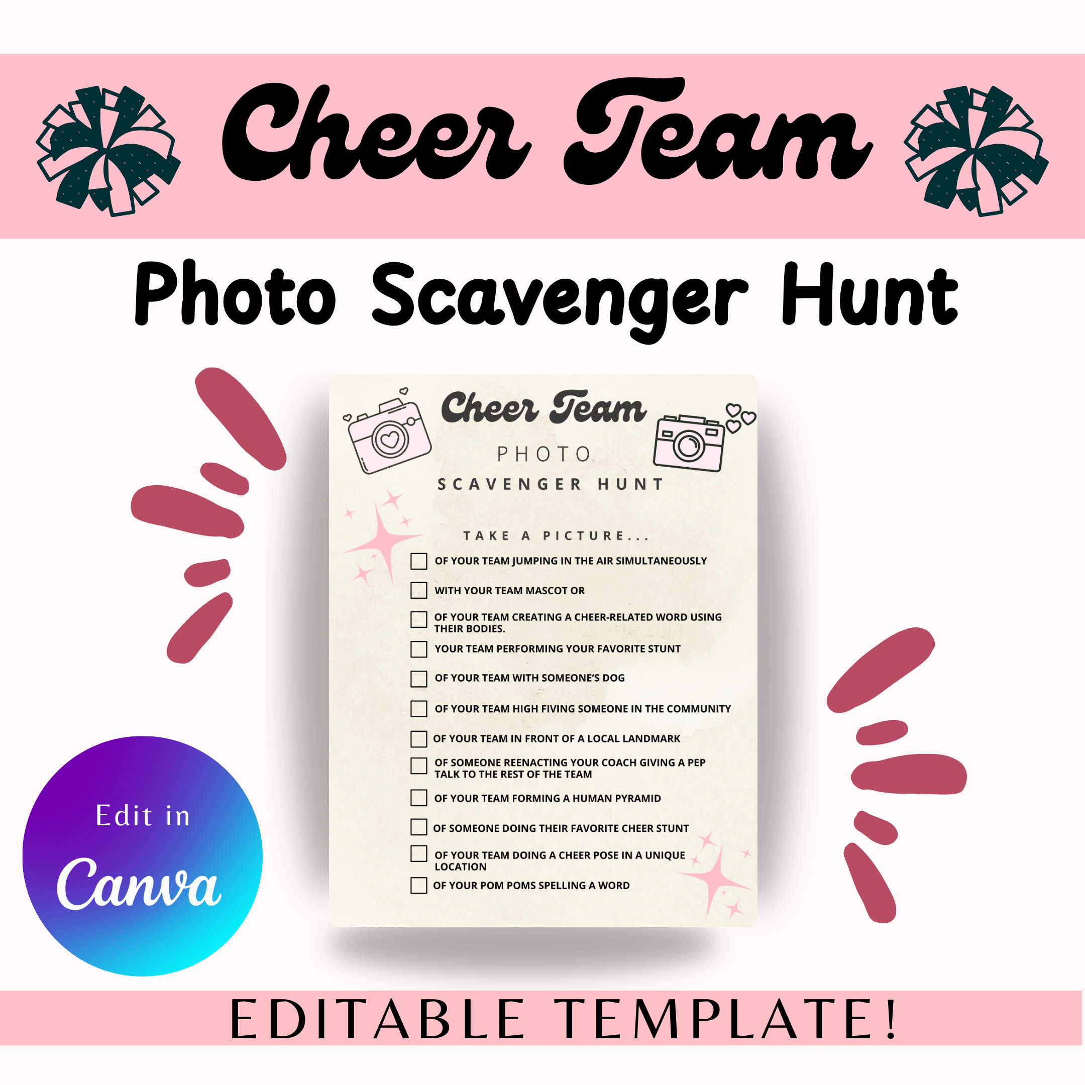 Cheer Team Scavenger Hunt, Cheer Photo Scavenger Hunt, Cheer Team Photo ...