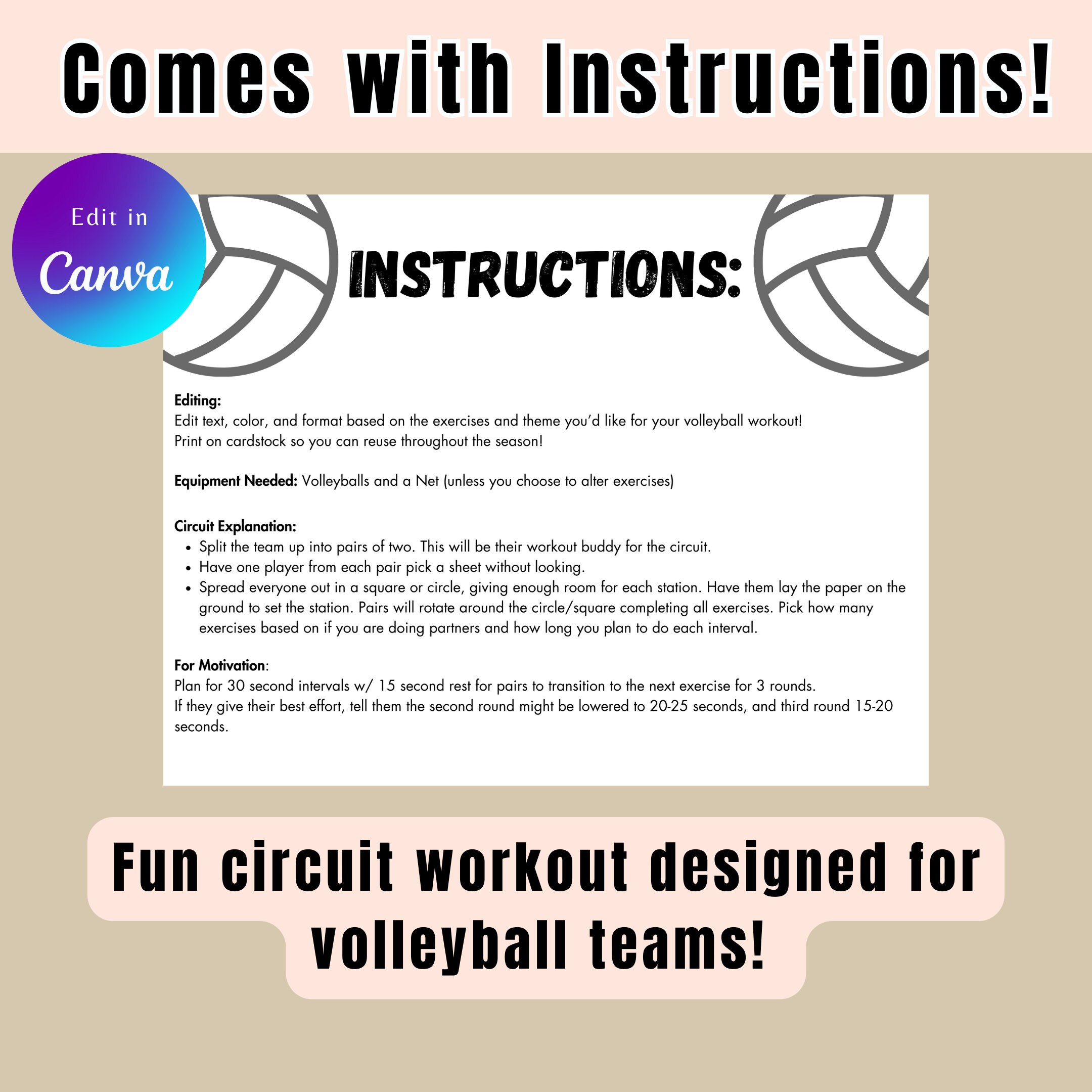 Editable Volleyball Team Workout, Volleyball Circuit, Editable ...