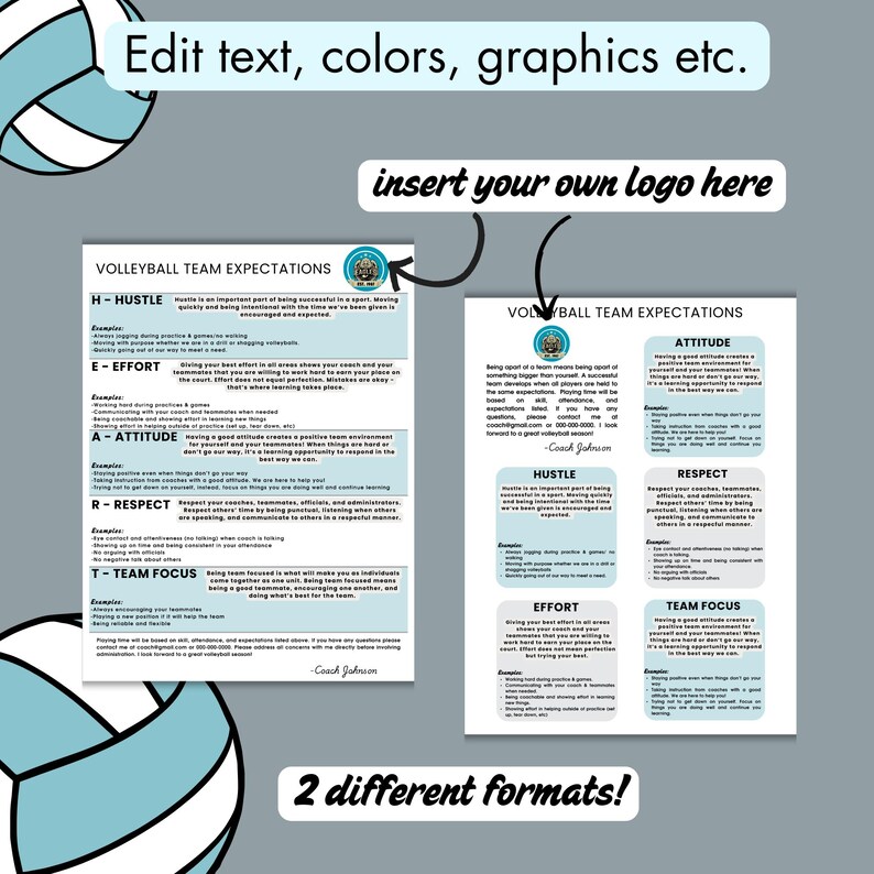 Editable Volleyball Team Expectations, Team Expectations Template for ...