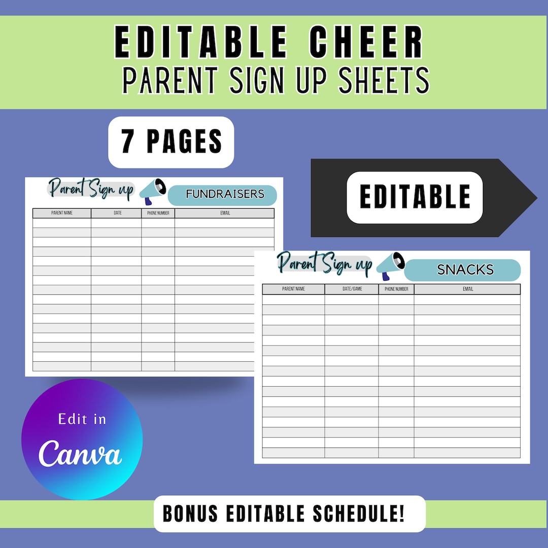 Editable Cheer Sign up Sheets, Cheer Volunteer Sign Ups, Cheer ...