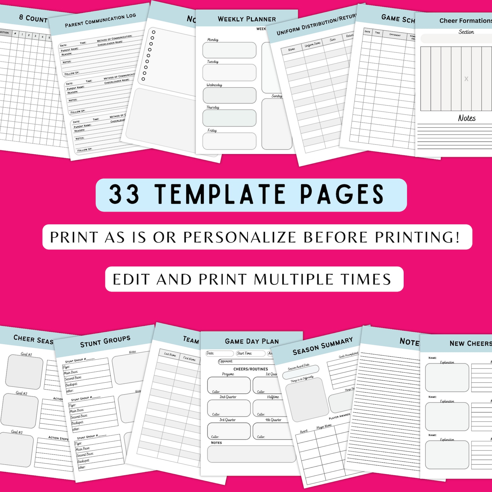 Editable Cheer Planner, Digital Cheer Planner, Cheer Coach Planner ...