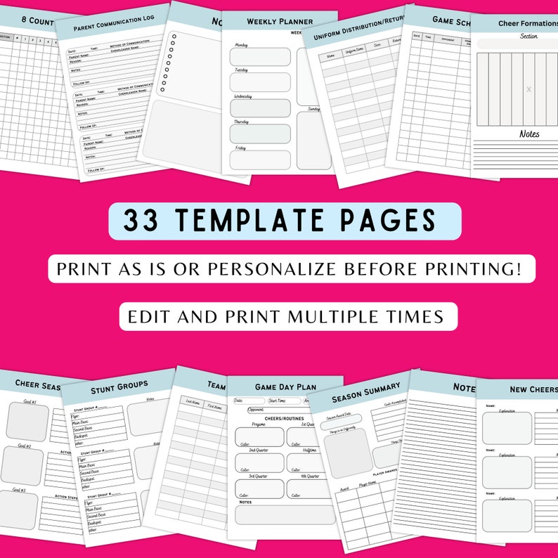 Editable Cheer Planner, Digital Cheer Planner, Cheer Coach Planner ...