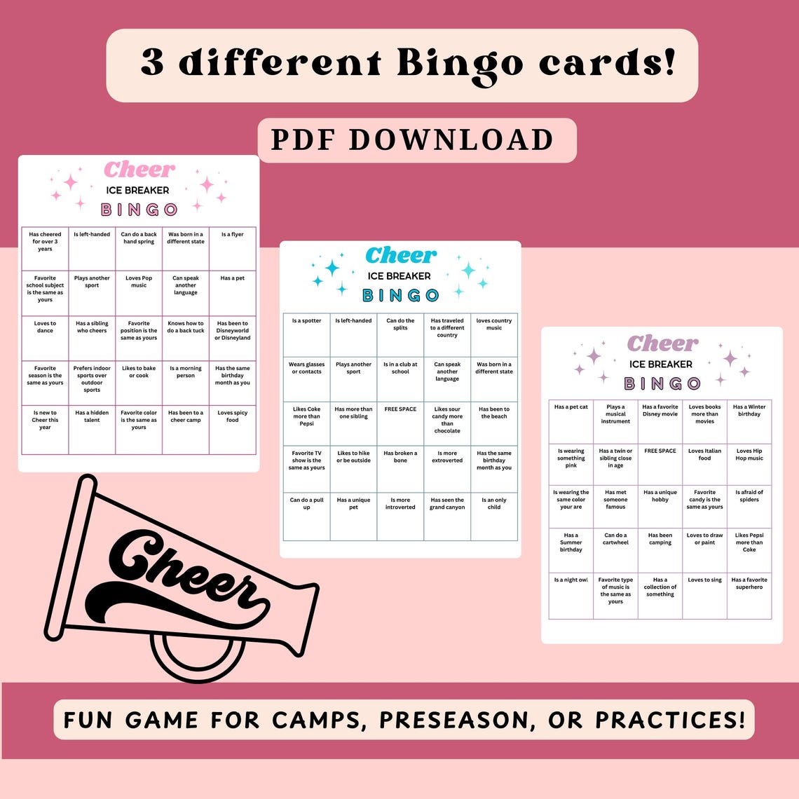 Cheer Ice Breaker Game, Cheer Get to Know You, Ice Breaker Bingo ...