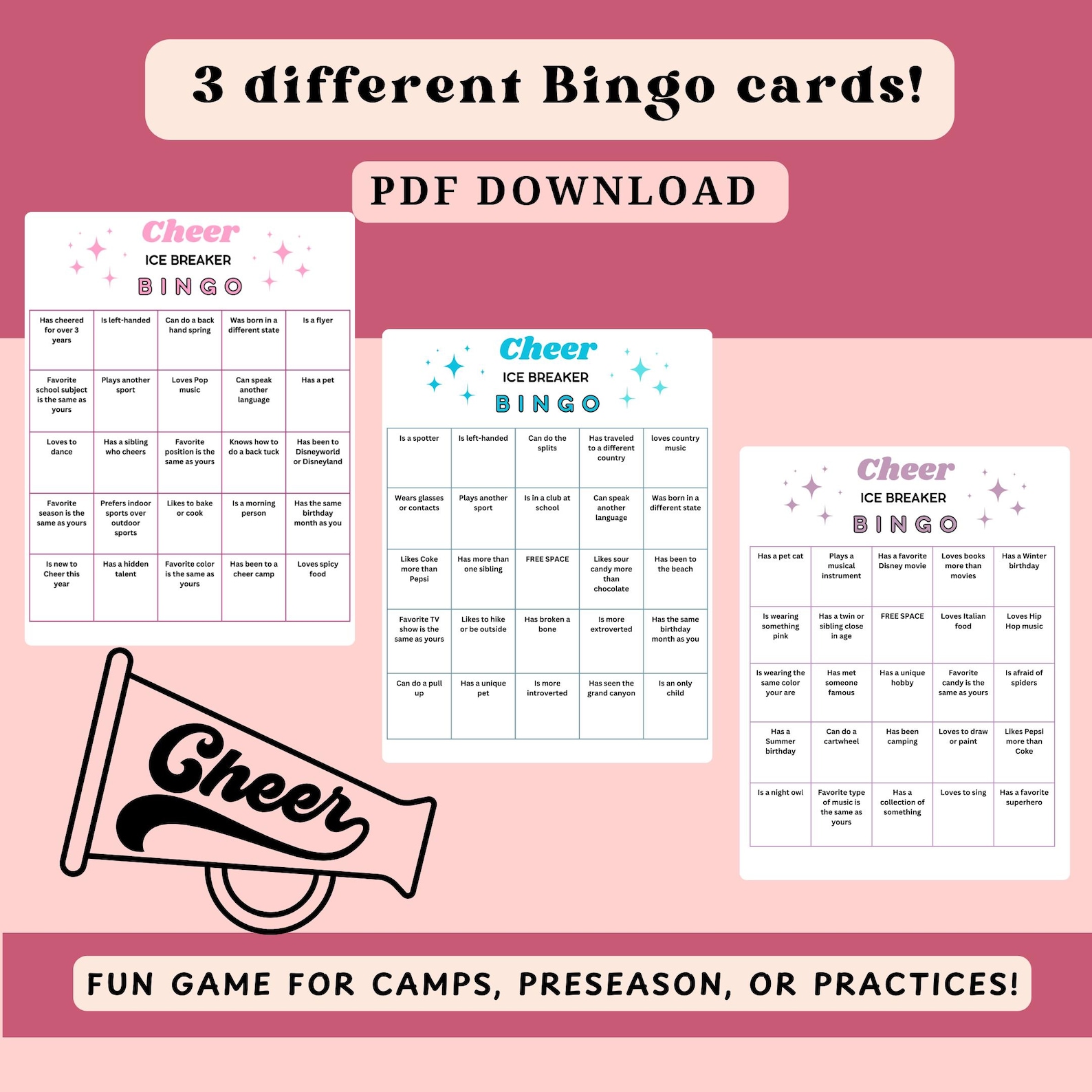 Cheer Ice Breaker Game, Cheer Get to Know You, Ice Breaker Bingo ...