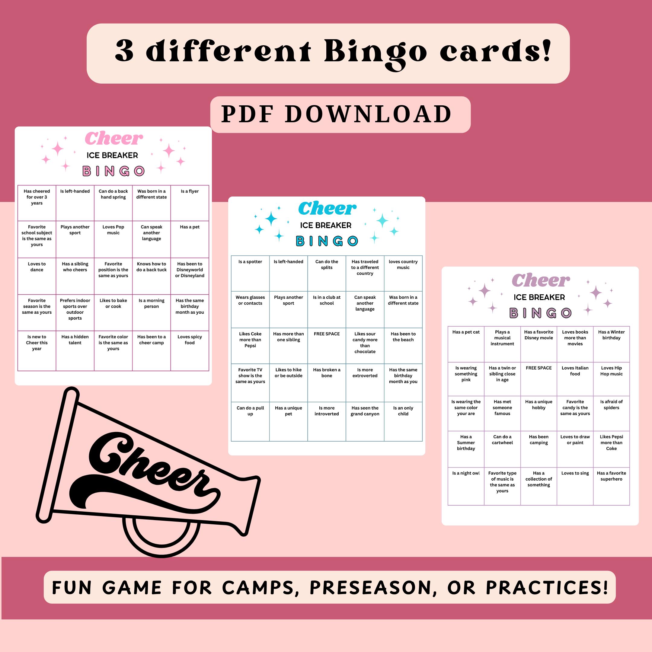 Cheer Ice Breaker Game, Cheer Get to Know You, Ice Breaker Bingo ...