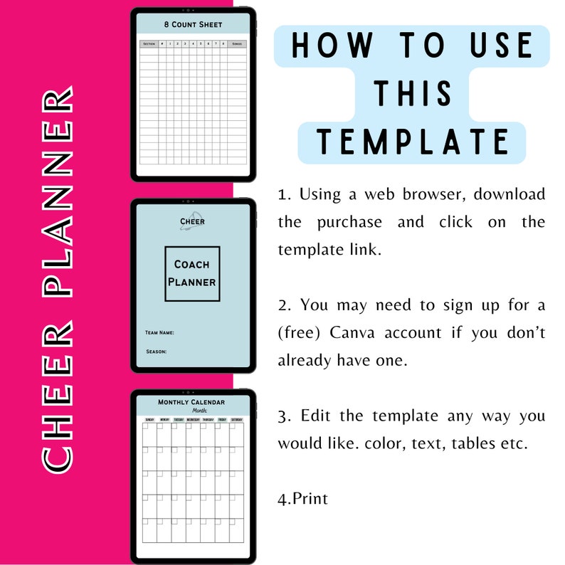Editable Cheer Planner, Digital Cheer Planner, Cheer Coach Planner ...