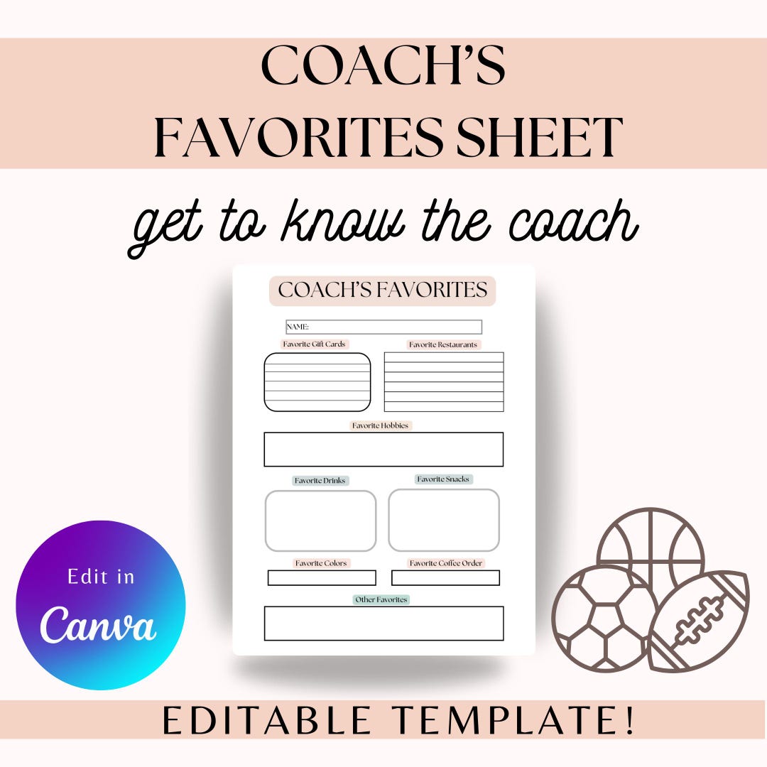 Editable Coach's Favorites Sheet, Editable Get to Know You Sheet, This ...