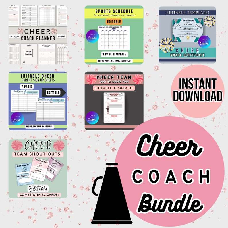 Cheer Coach Bundle, Cheer Coach Planners, Editable Cheer Forms ...