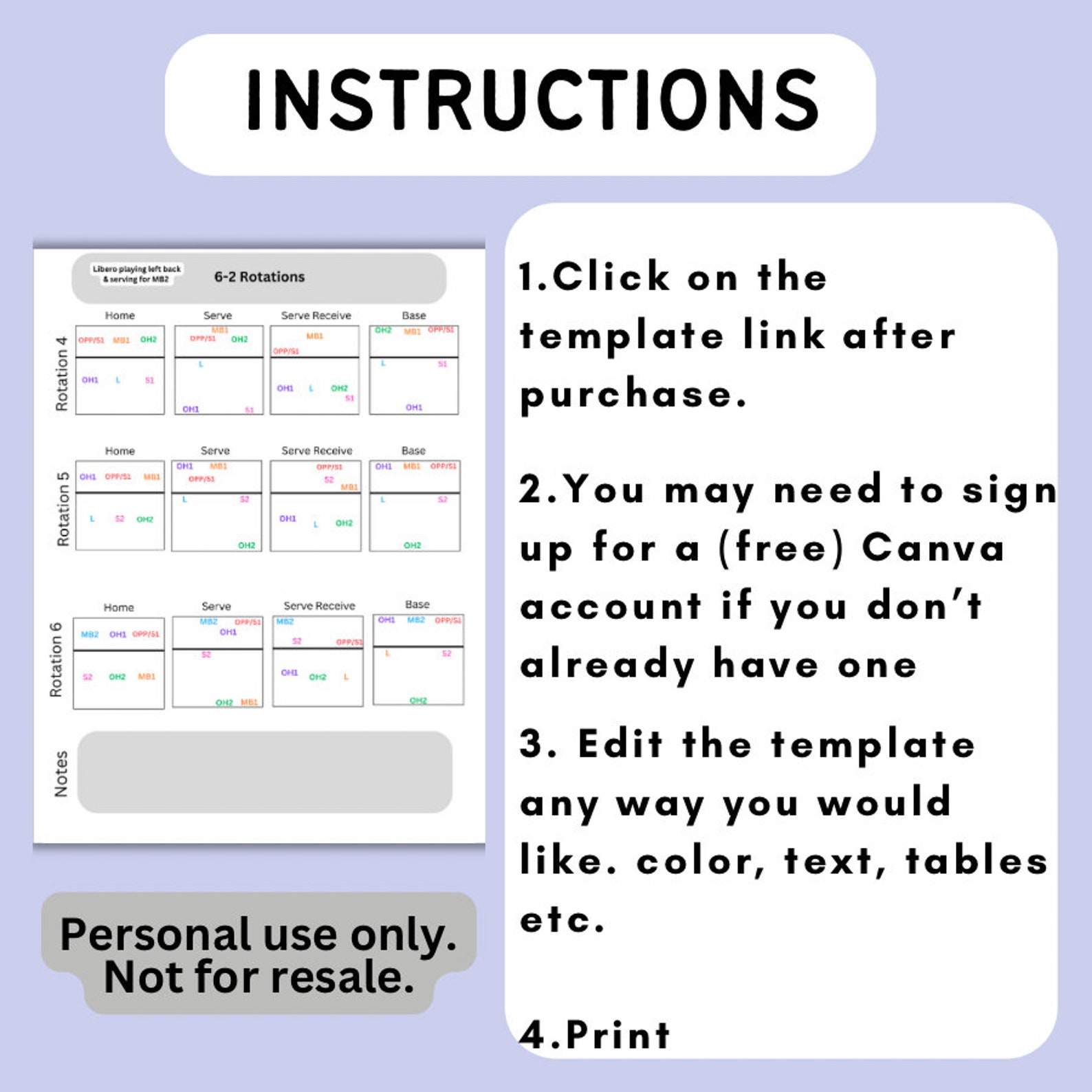 Editable Volleyball Rotations , Volleyball Formations, Volleyball Printable, Volleyball Game ...
