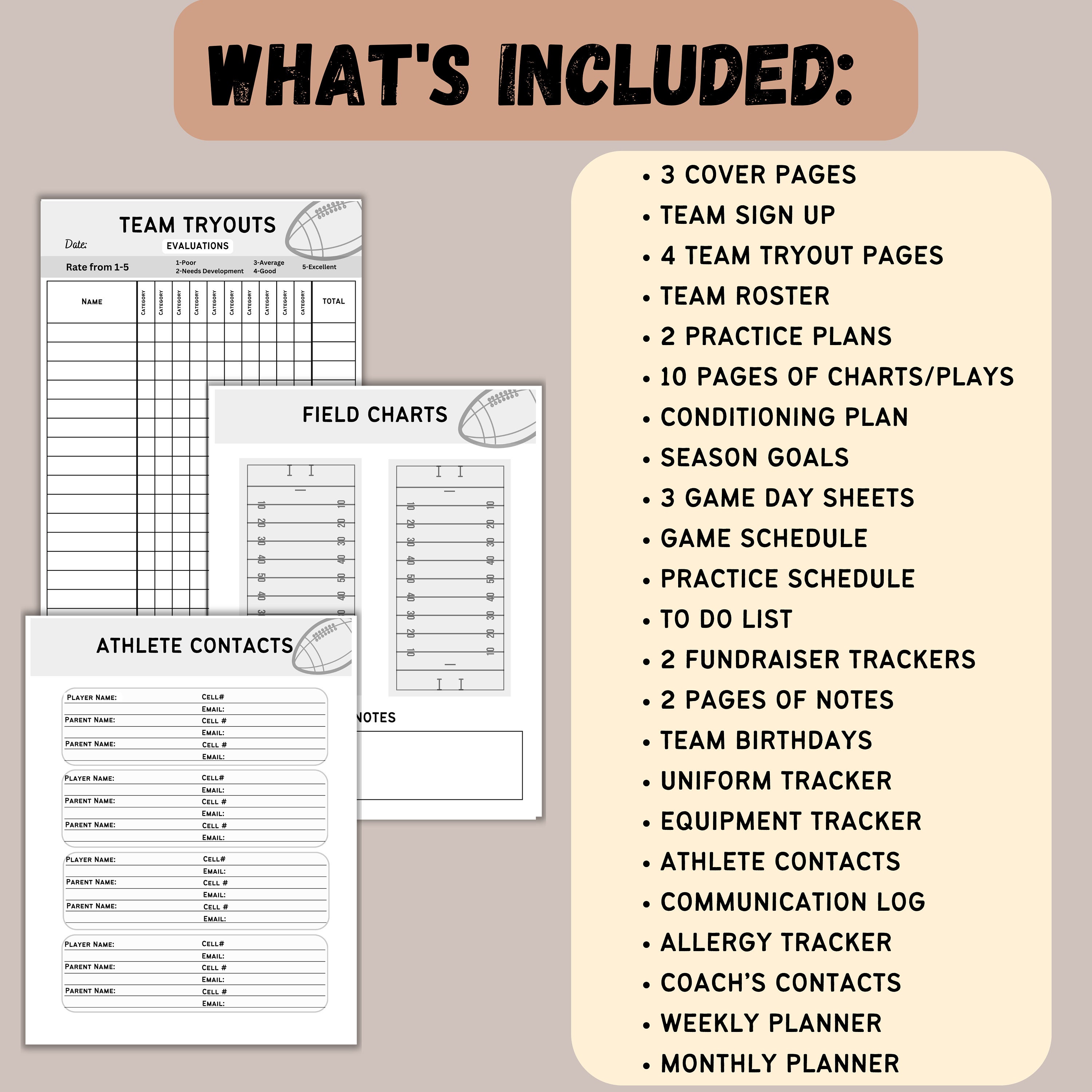 Editable Football Coach Planner, Printable Football Coach Planner ...