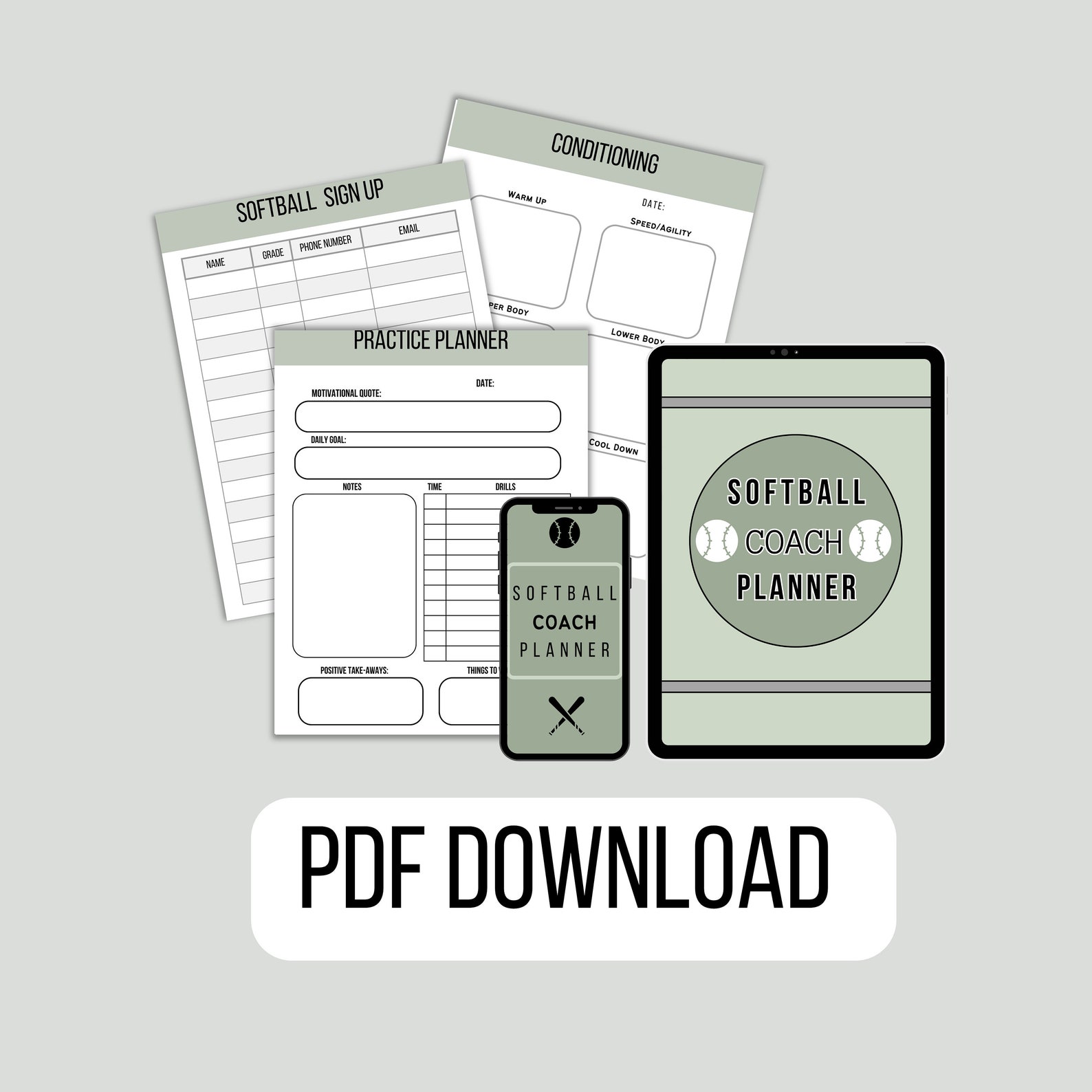 Softball Coach Planner, Softball Coach Printable Planner, Softball ...