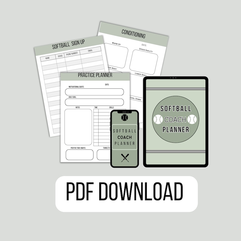 Softball Coach Planner, Softball Coach Printable Planner, Softball ...