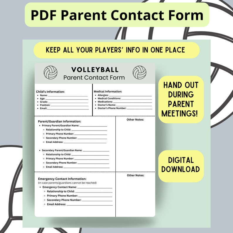 Volleyball Parent Meeting Bundle for Coaches, Parent Meeting Forms ...