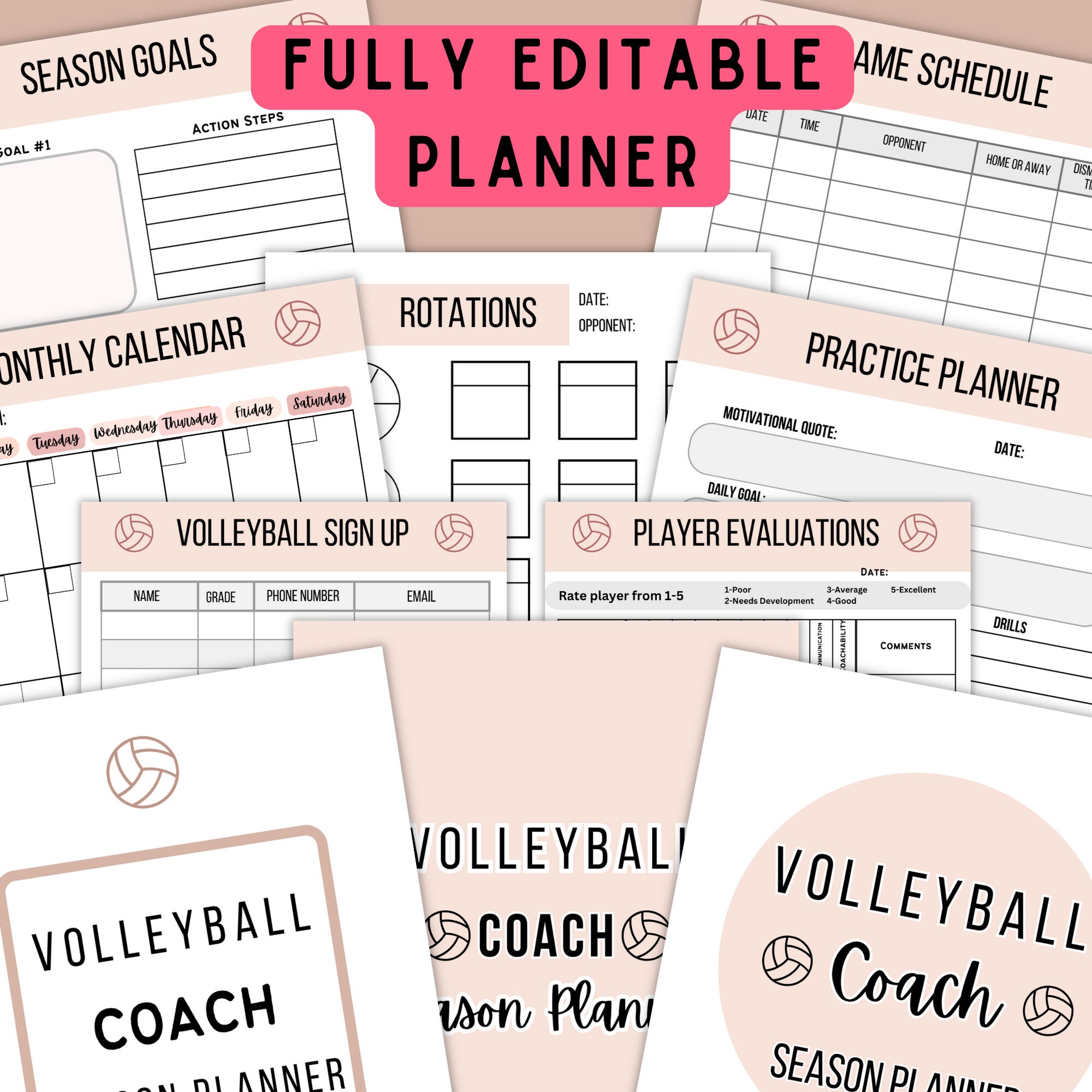 Editable Volleyball Planner, Volleyball Coach Planner, Editable ...