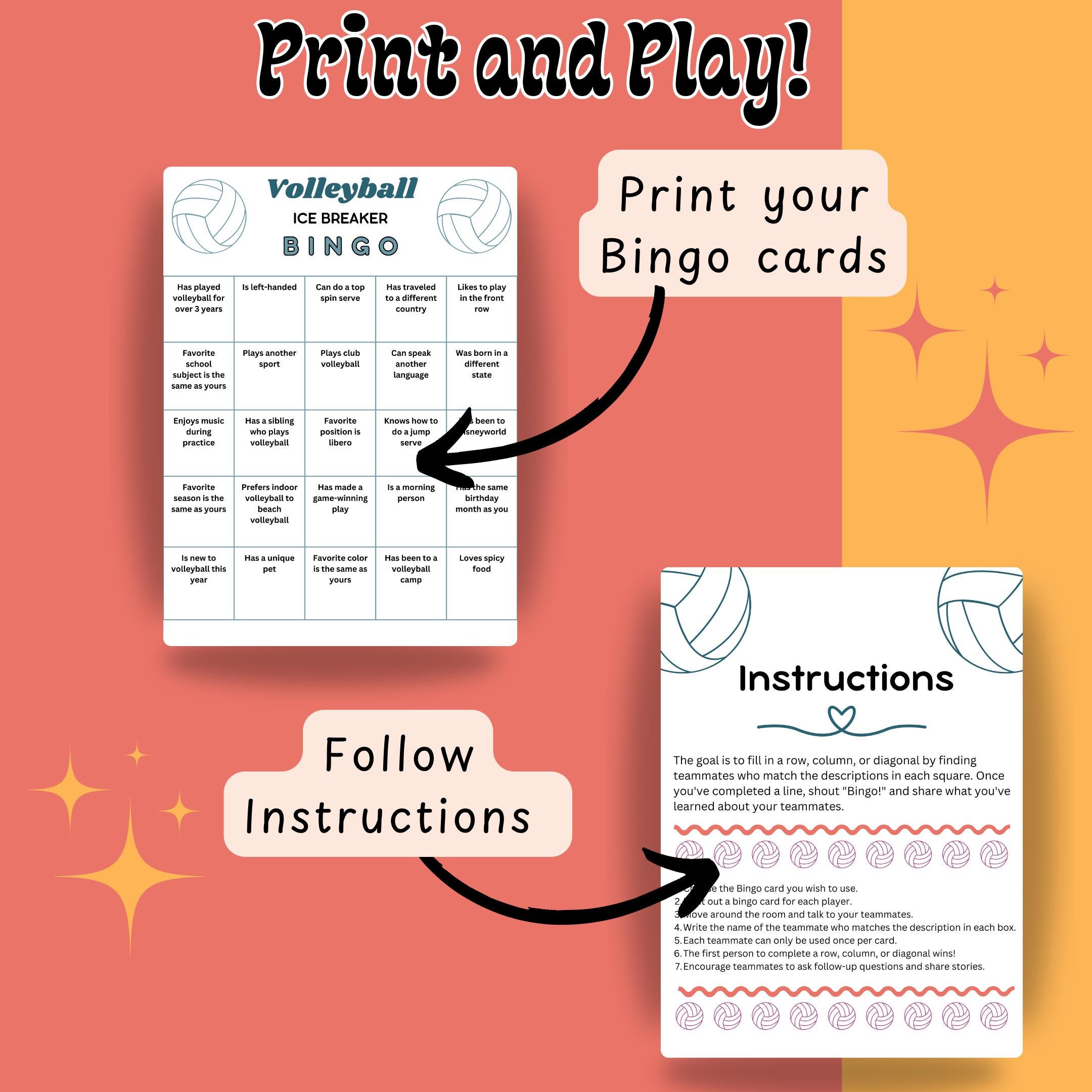 Volleyball Ice Breaker Bingo, Volleyball Ice Breaker, PDF Download ...