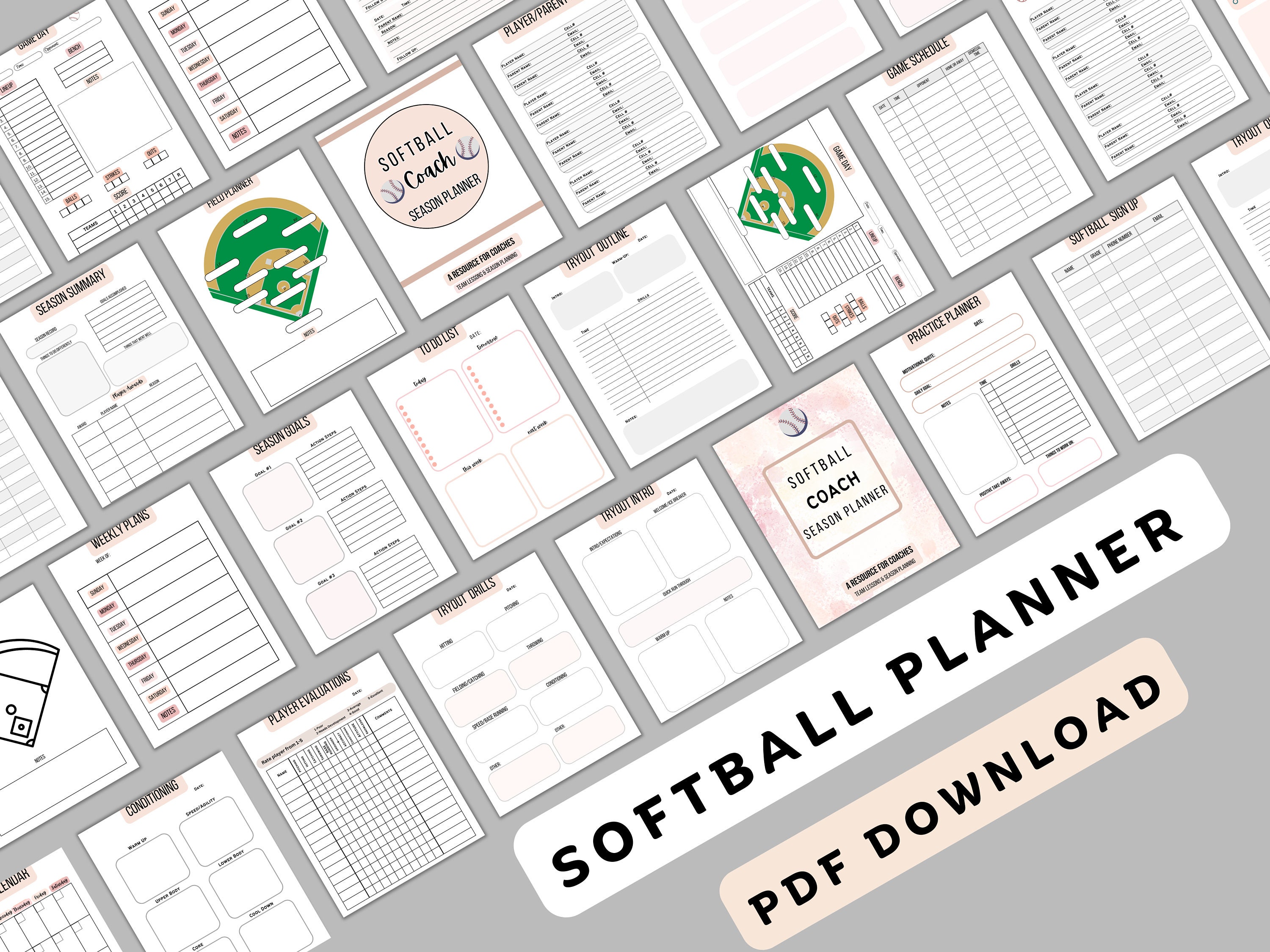 Softball Coach Planner, Softball Season Planner, Printable Planner ...