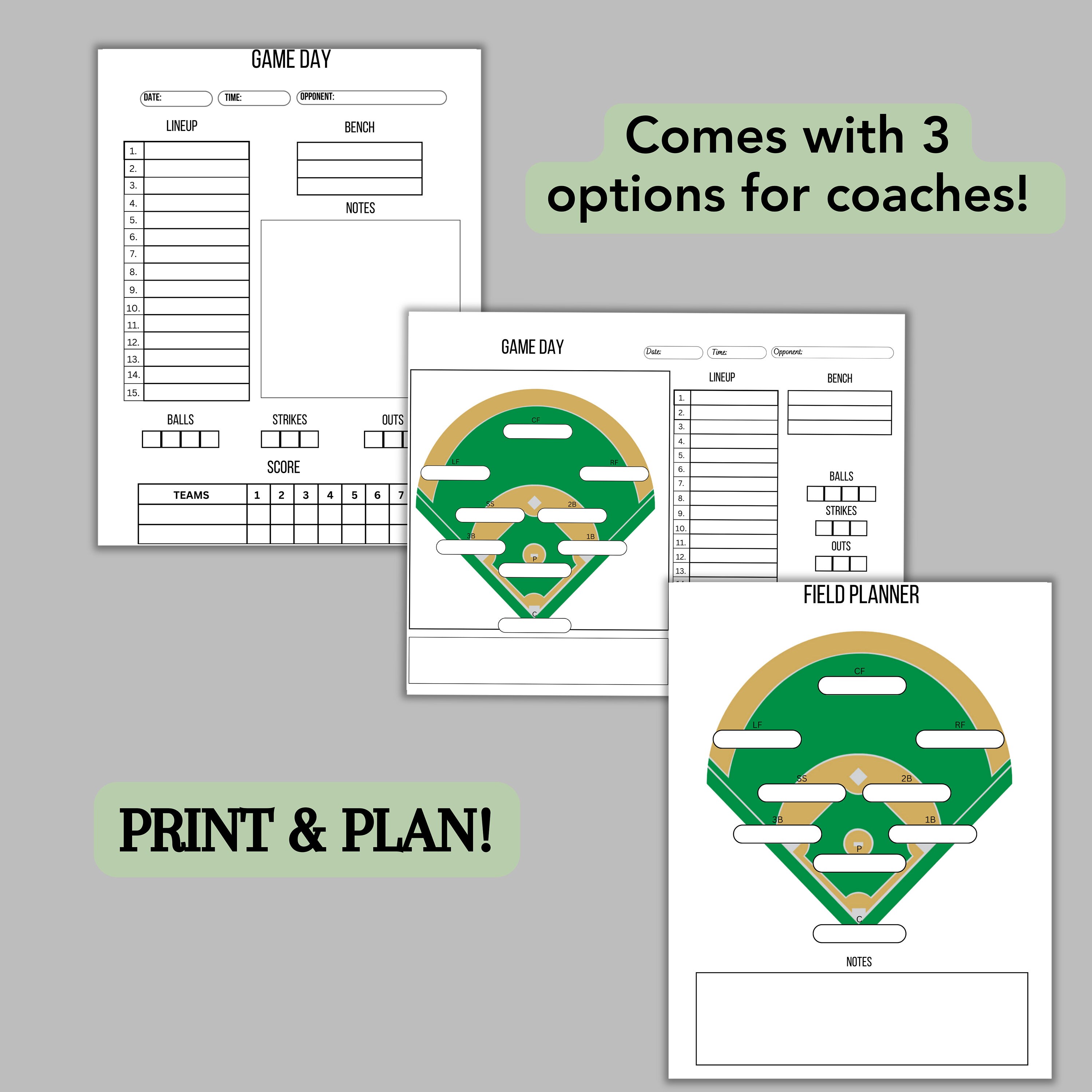 Softball Lineup Sheets, Softball Score Sheets, Softball Game Day Plan ...