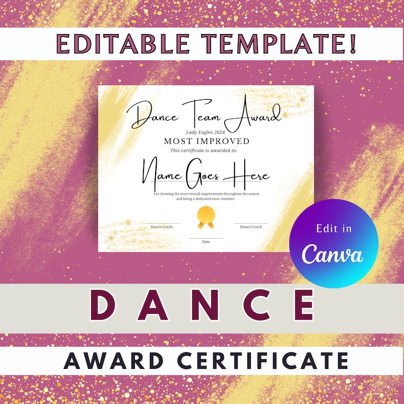 Editable Dance Awards, Editable Dance Certificates, Dance Team Awards ...