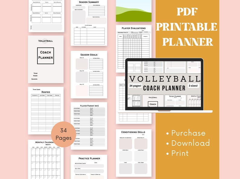 Volleyball Coach Bundle, Digital Download, Volleyball Planners ...