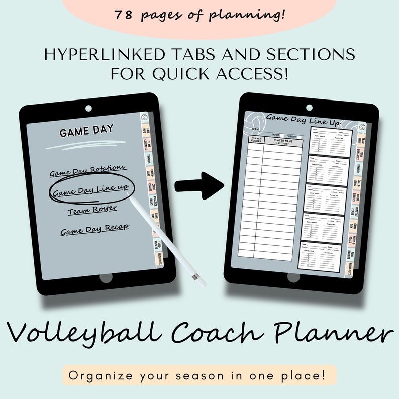 Digital Volleyball Coach Planner, Volleyball Coach Planner, Volleyball ...