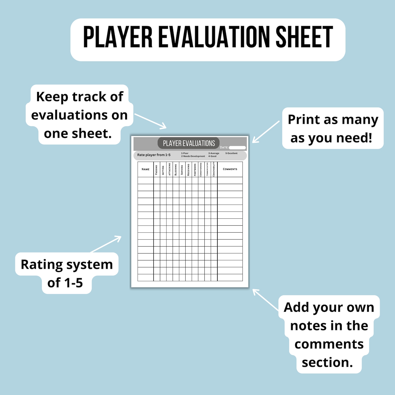 Volleyball Tryout Planner, Volleyball Tryout Sheet, Volleyball Coach's ...