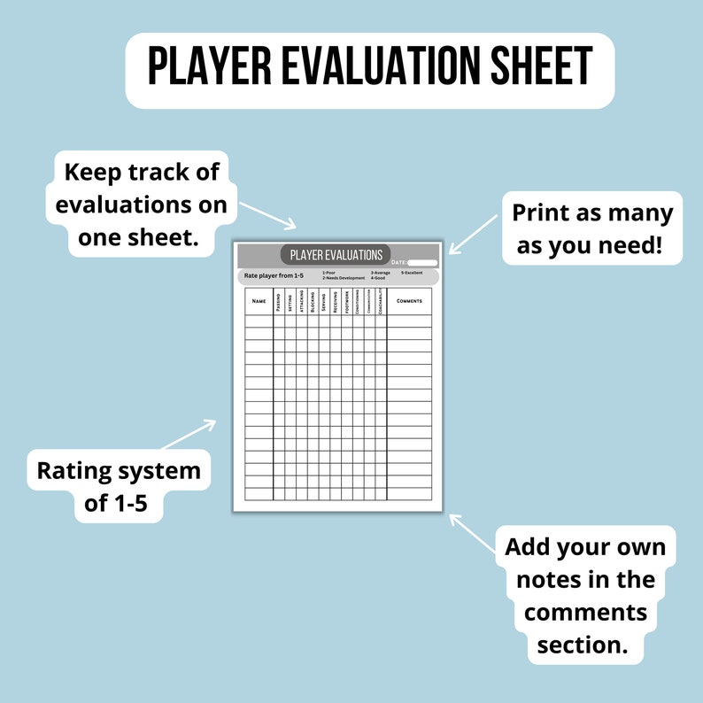 Volleyball Tryout Planner, Volleyball Tryout Sheet, Volleyball Coach's ...