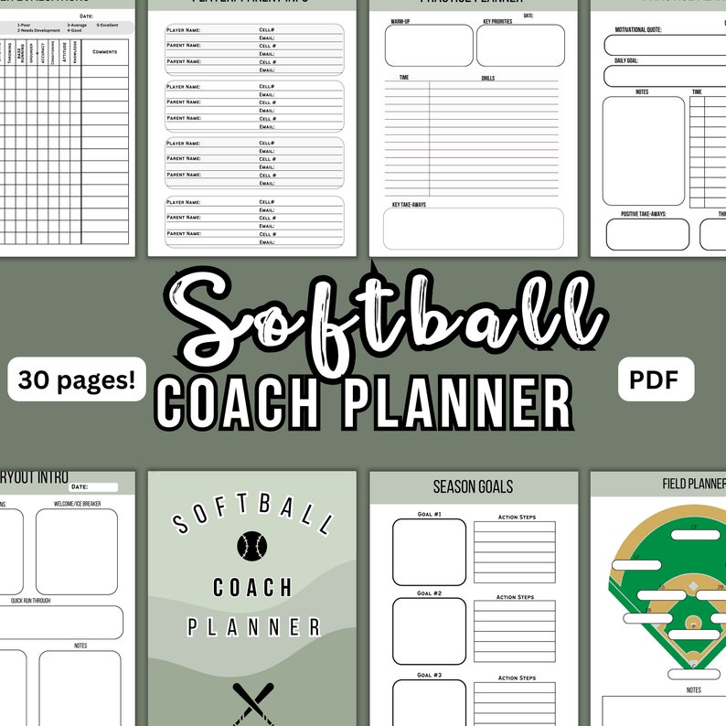Softball Coach Planner, Softball Coach Printable Planner, Softball ...