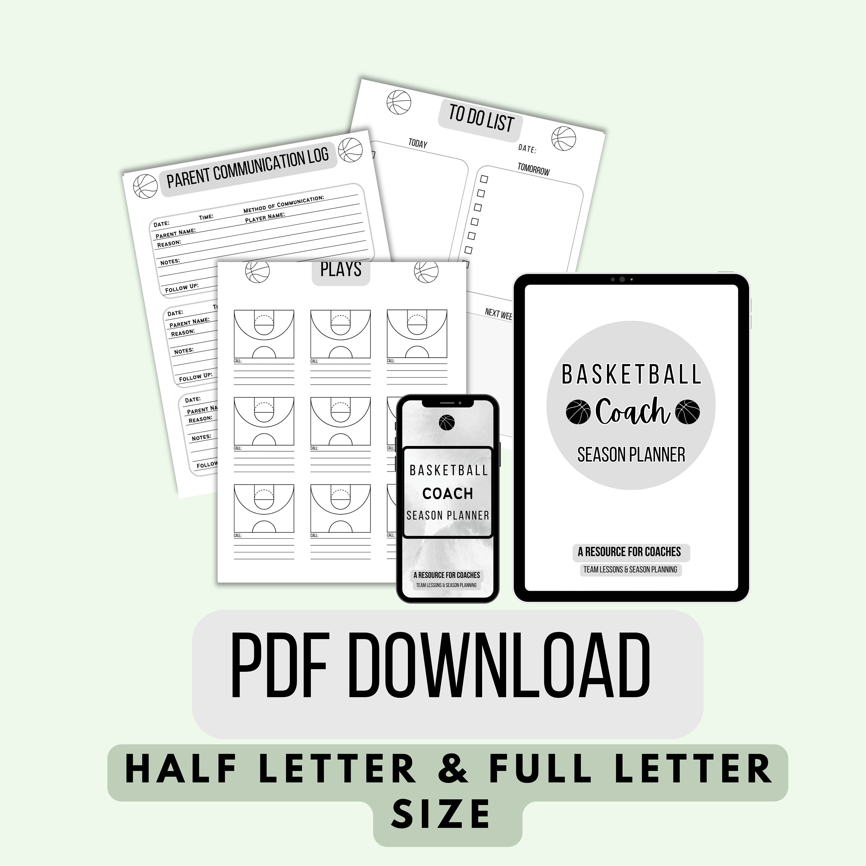 PDF Basketball Planner, Basketball Coach Planner, Basketball Season ...