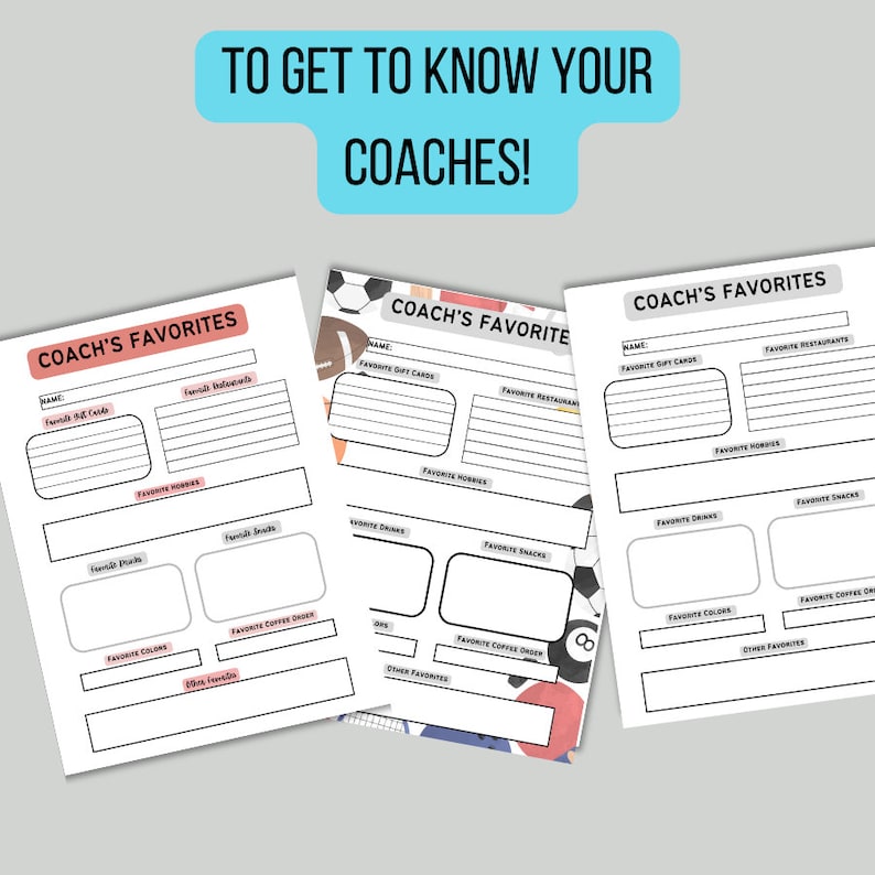 Coach's Favorites Sheet, Team Forms, Team Mom Downloads, Get to Know ...