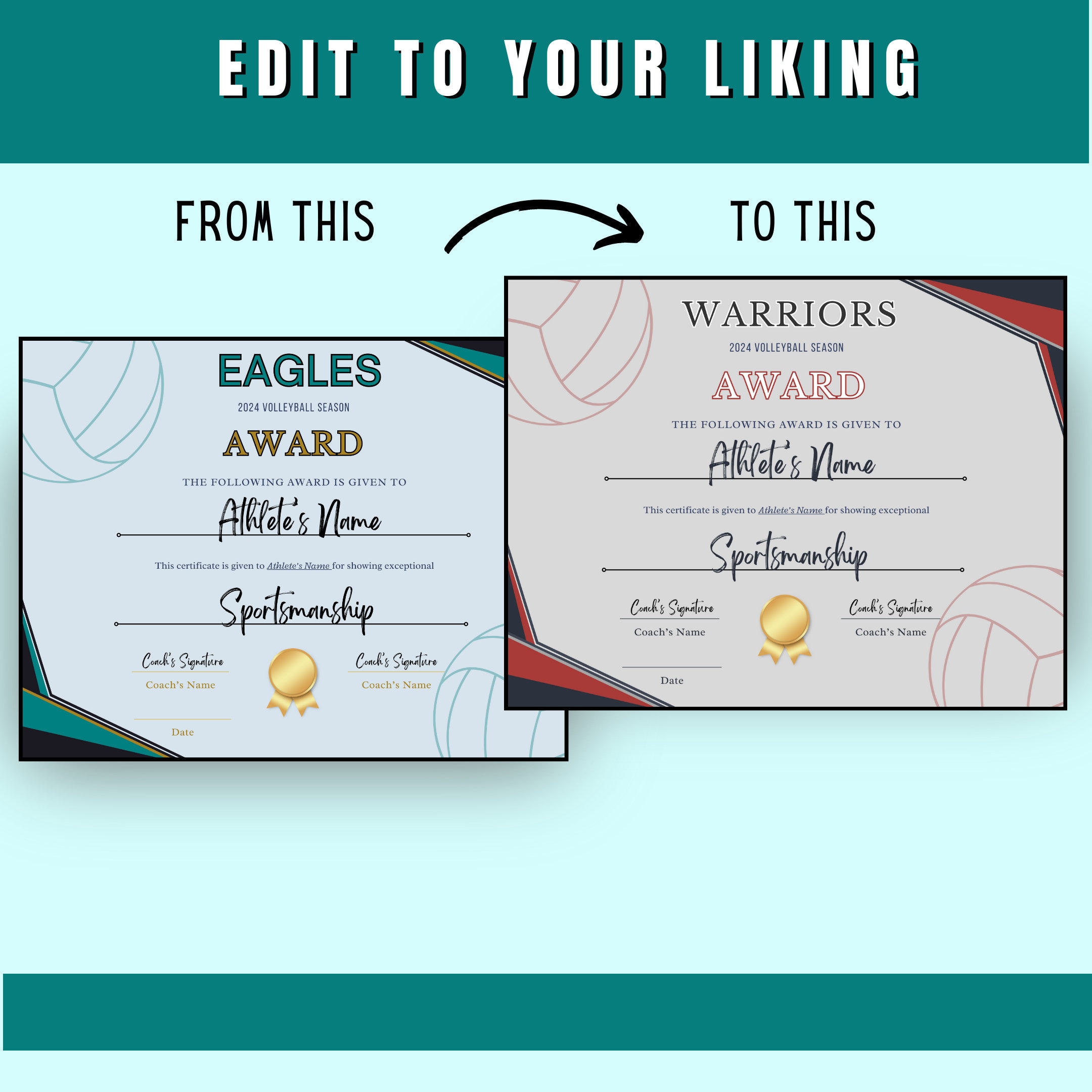 Editable Volleyball Certificate, Editable Volleyball Award, Volleyball ...