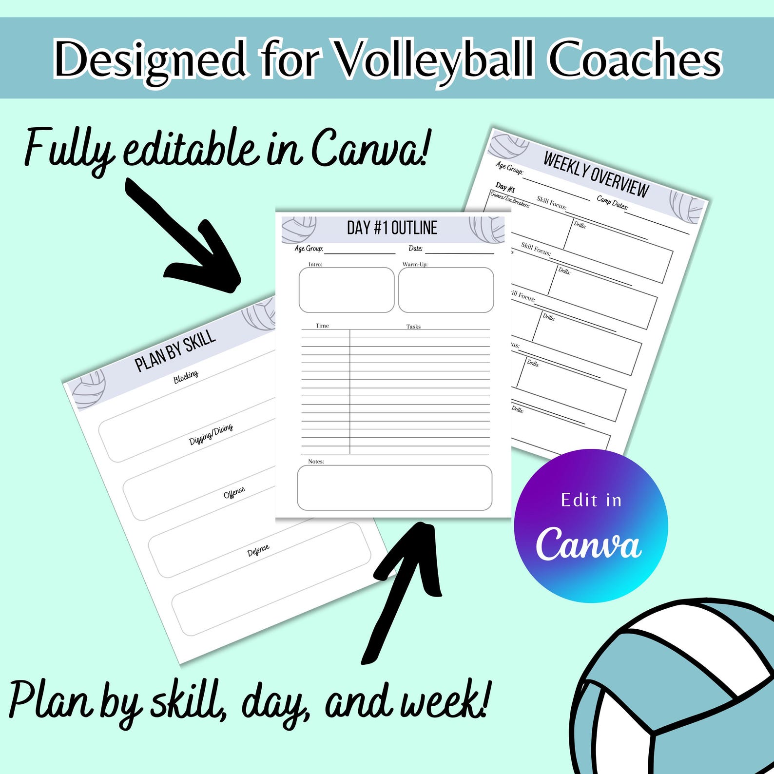 Editable Volleyball Camp Planner: Canva Forms, Organization Binder (27 ...