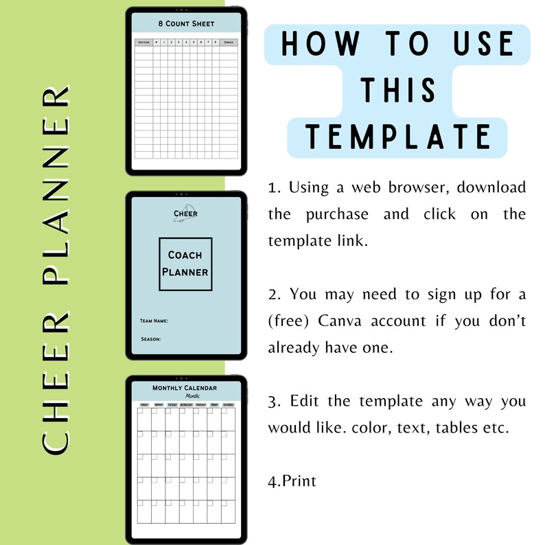 Editable Cheer Planner, Digital Cheer Planner, Cheer Coach Planner ...