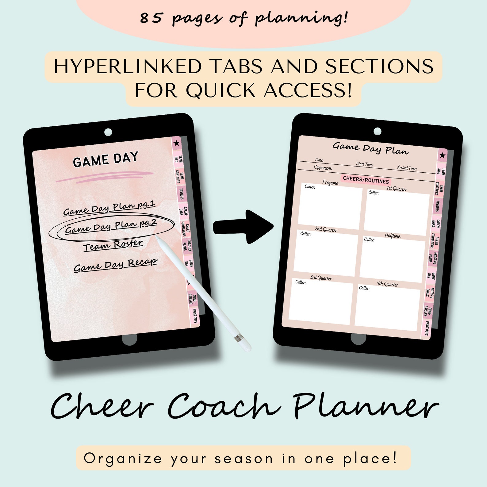 Digital Cheer Coach Planner, Hyperlinked Cheer Planner, iPad Cheer ...