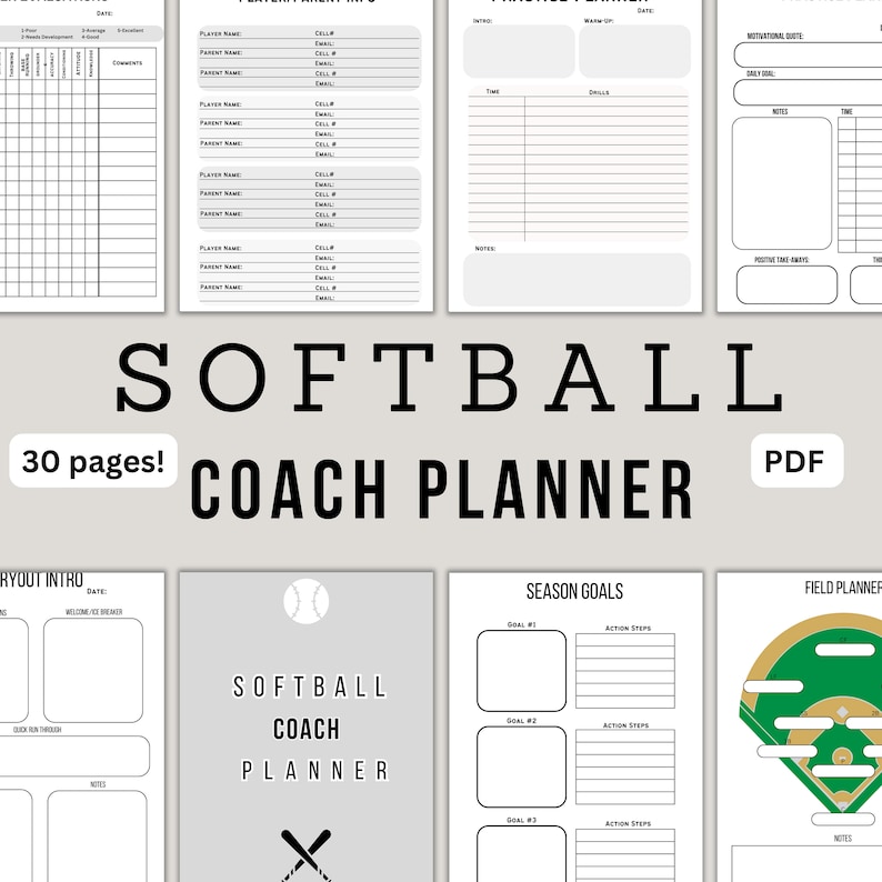 PDF Softball Coach Planner, Softball Planner, Softball Practice Planner ...