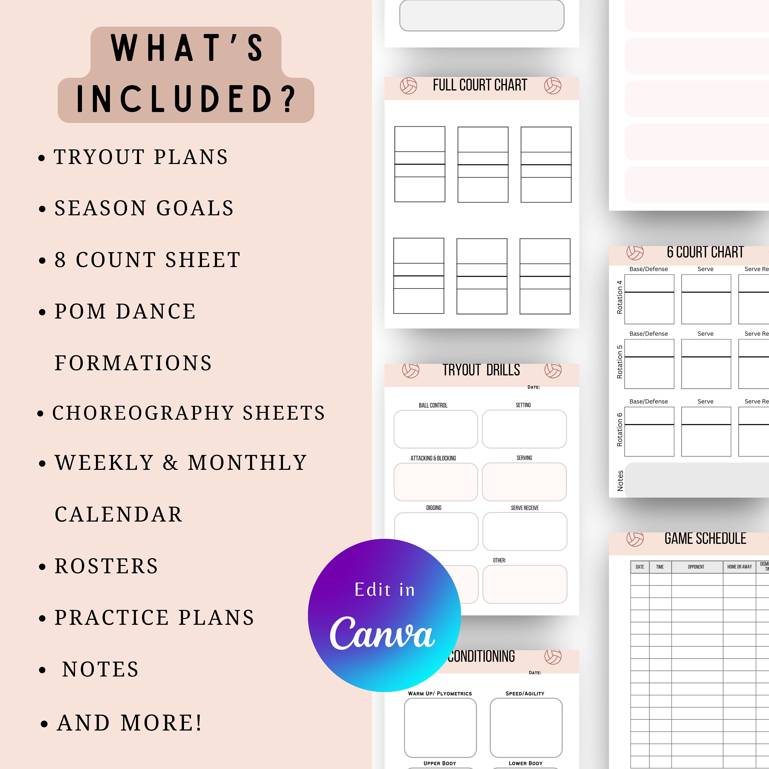 Editable Pom Coach Planner, Pom Coach Planner, Editable Pom Squad ...