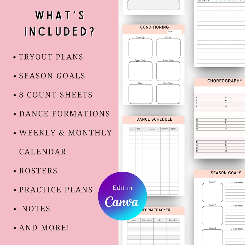 Editable Dance Planner, Editable Dance Coach Planner, Dance Teacher ...