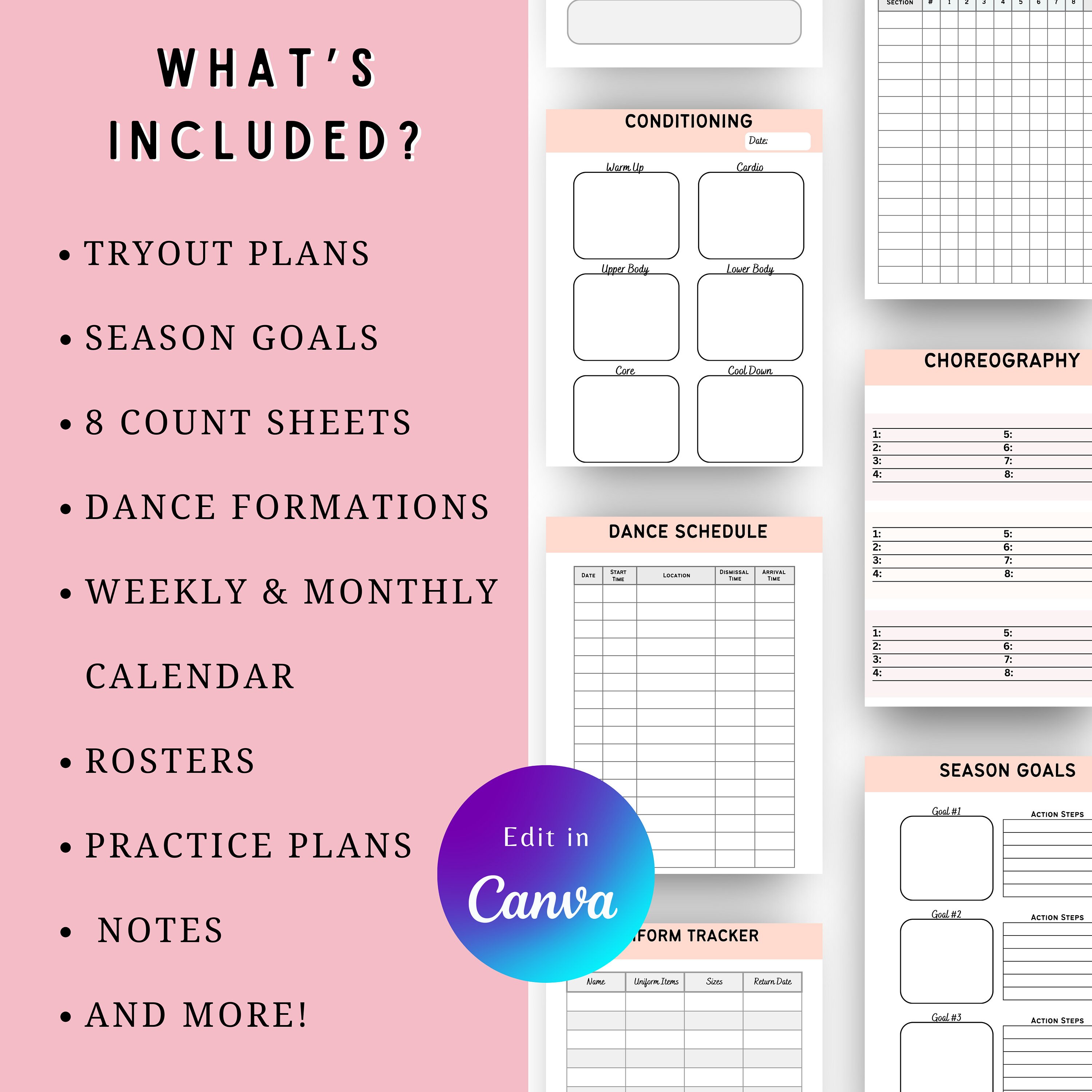 Editable Dance Planner, Editable Dance Coach Planner, Dance Teacher ...