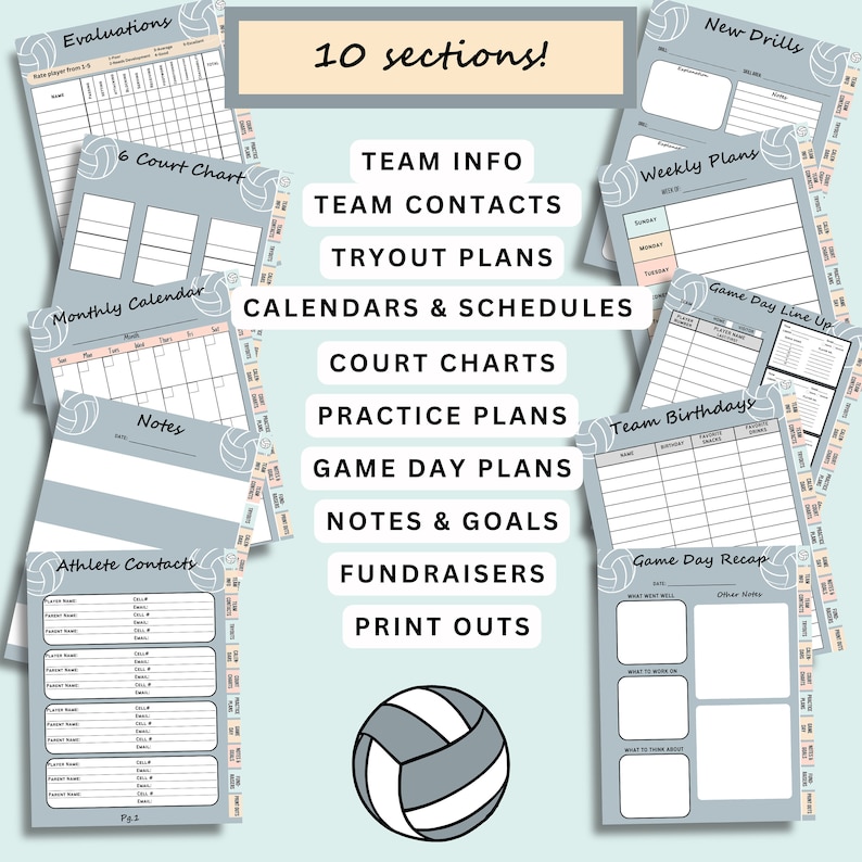 Digital Volleyball Coach Planner, Volleyball Coach Planner, Volleyball ...