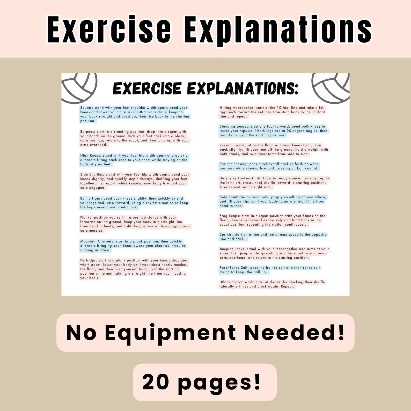 Editable Volleyball Team Workout, Volleyball Circuit, Editable ...