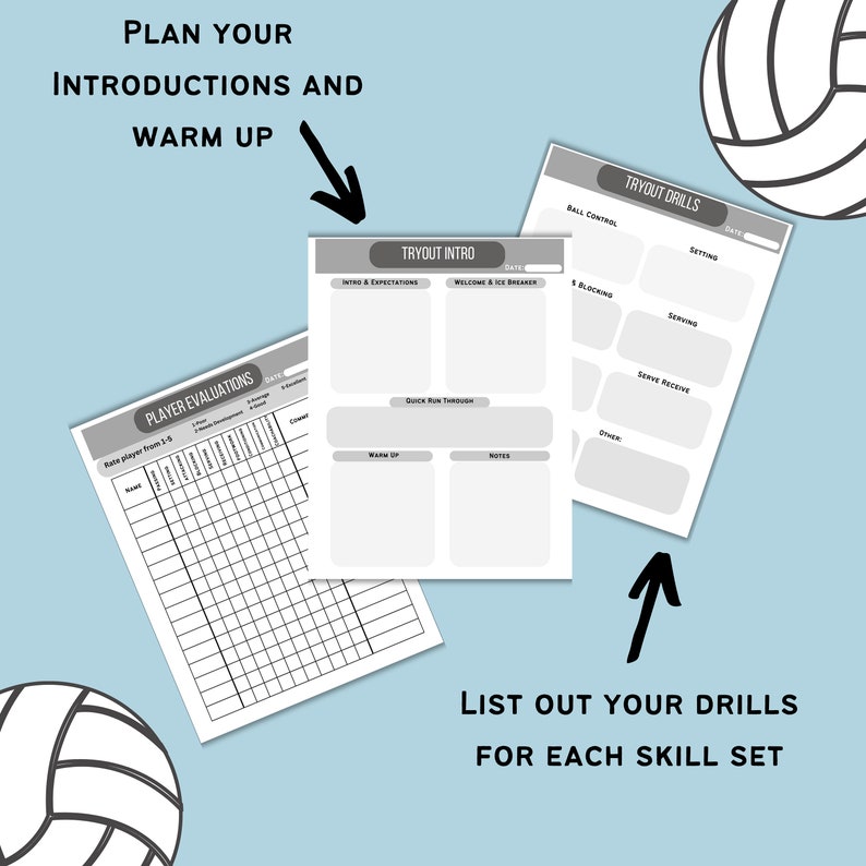 Volleyball Tryout Planner, Volleyball Tryout Sheet, Volleyball Coach's ...