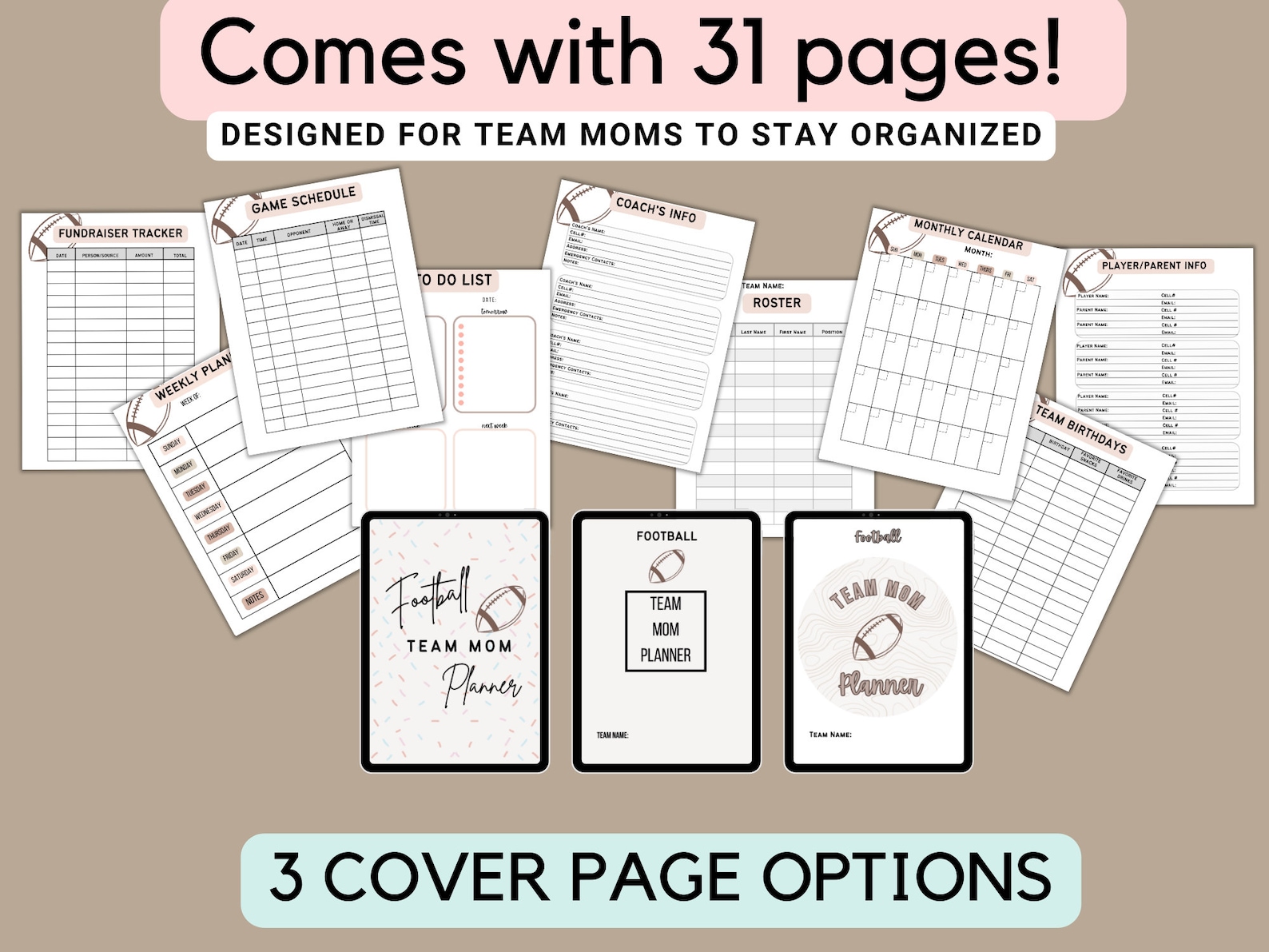 PDF Football Mom Planner, Football Team Mom Planner, Football Binder ...