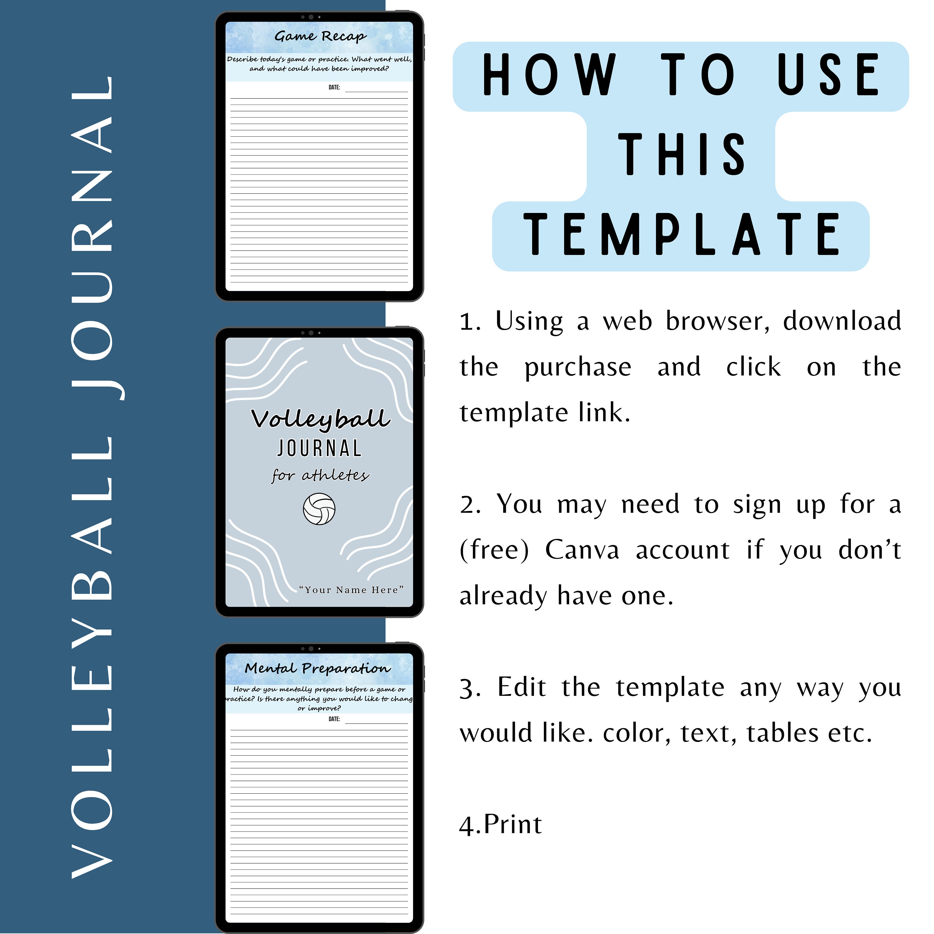Editable Volleyball Planner and Journal, Volleyball Planner for ...